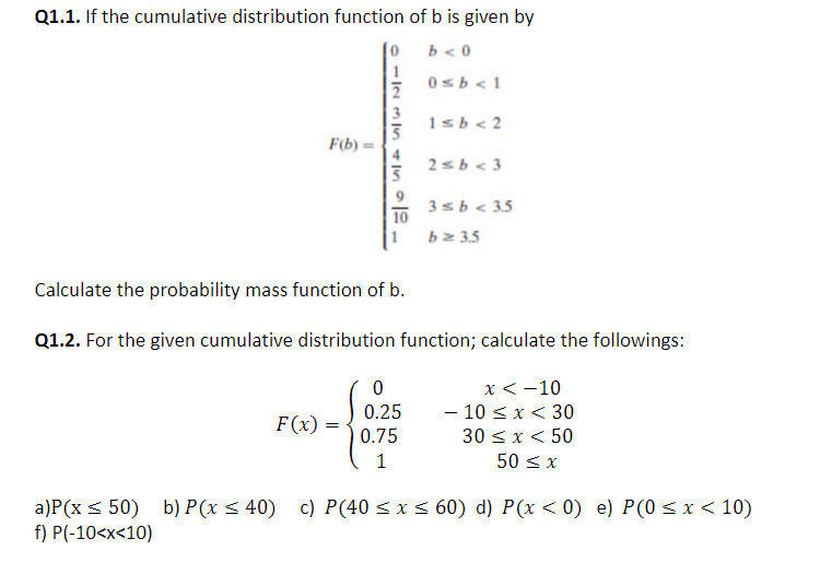 Solved If the cumulative distribution function of b is given | Chegg.com