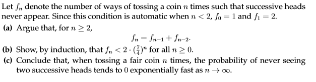 Solved Let f_n denote the number of ways of tossing a coin n | Chegg.com