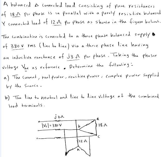 Solved A balanced delta connected load consisting of pure | Chegg.com
