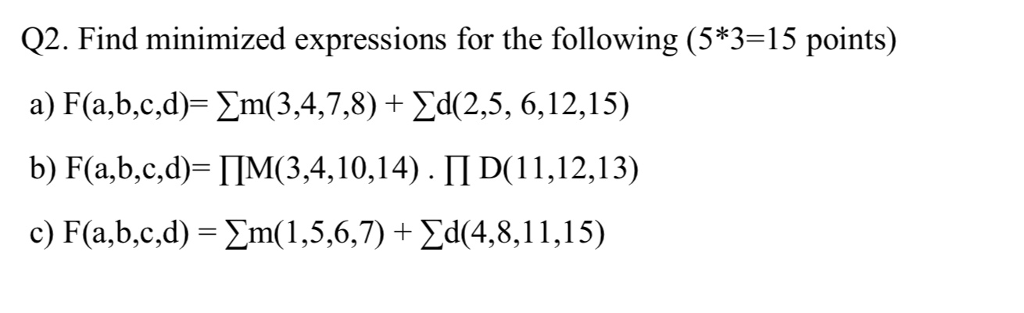 Solved Q2. Find minimized expressions for the following | Chegg.com