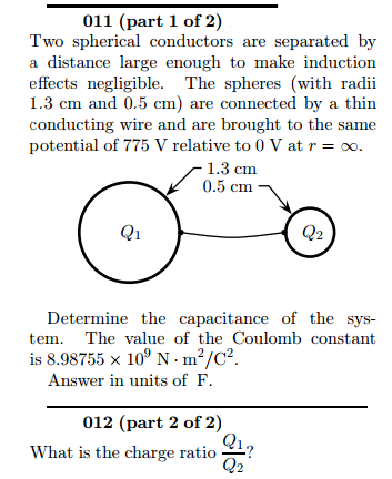 Solved Two spherical conductors are separated by a distance | Chegg.com