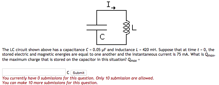 Solved The LC circuit shown above has a capacitance C 0.05 | Chegg.com