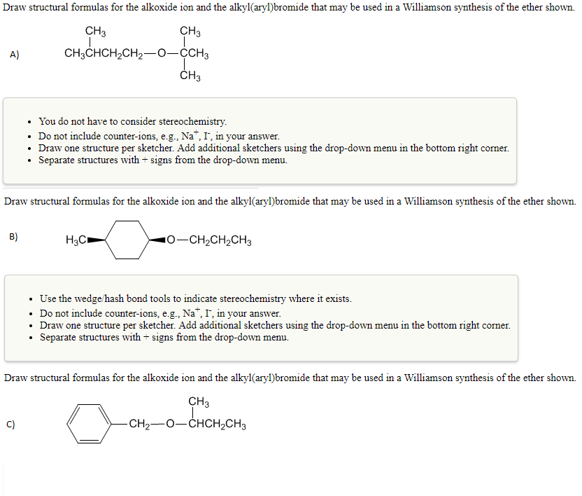 Solved Williamson Ether Synthesis: Draw structural formulas | Chegg.com
