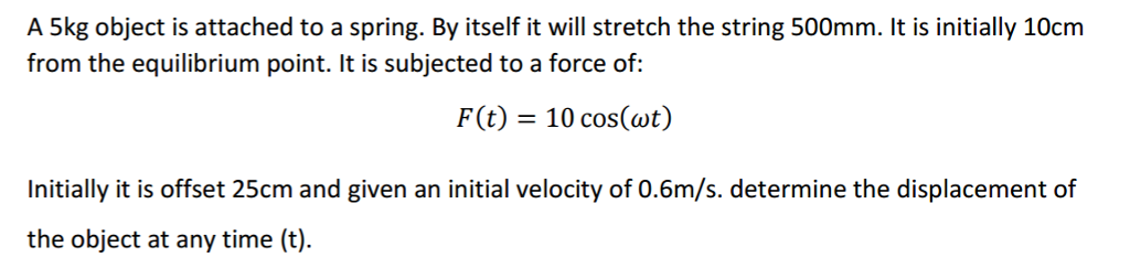 Solved A 5kg object is attached to a spring. By itself it | Chegg.com