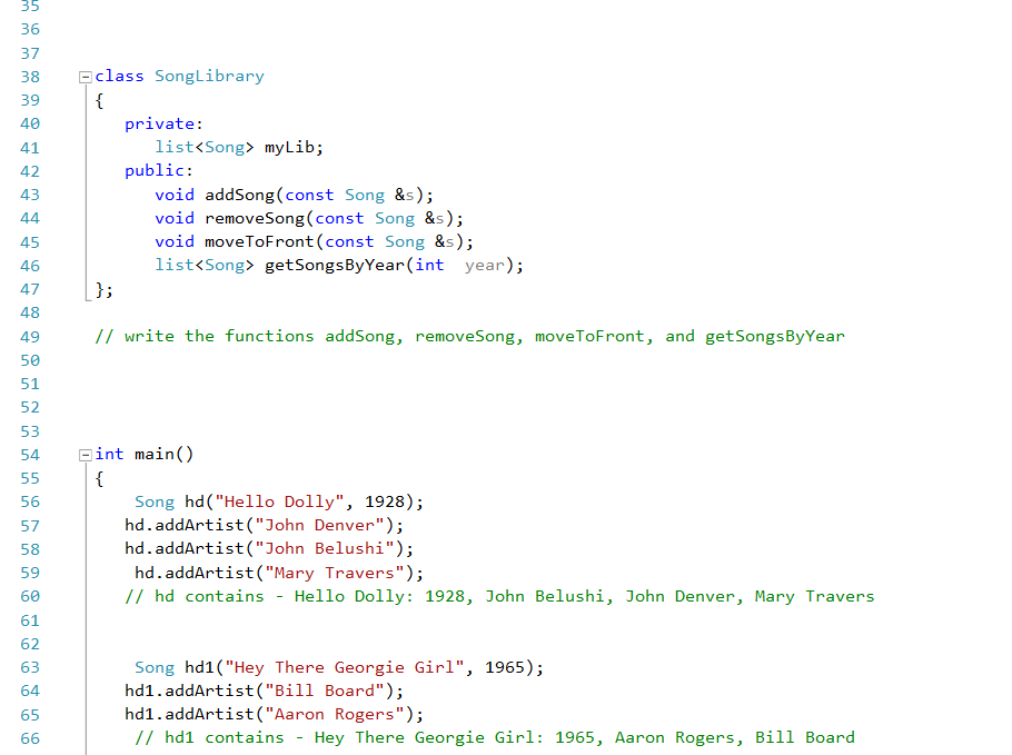 Solved This project involves two classes, Song, which has a | Chegg.com