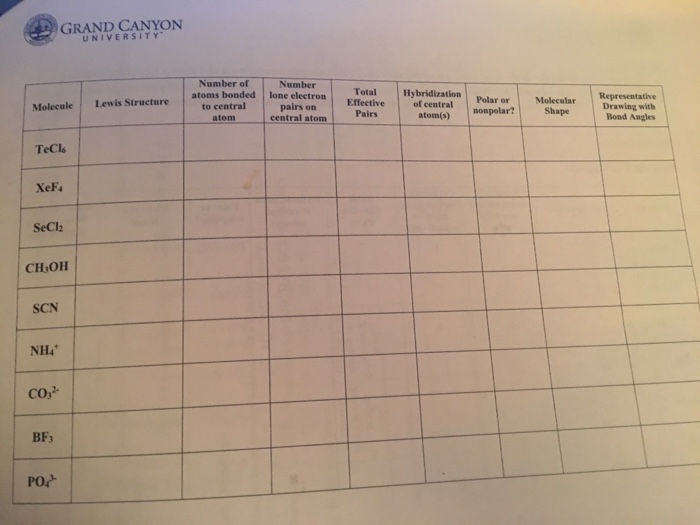 Solved GRAND CANYON UNIVERSITY Molecule Lewis Structure | Chegg.com