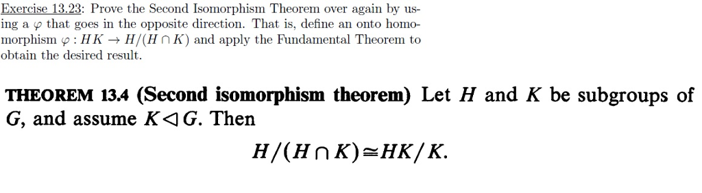 Solved Exercise 13.23: Prove the Second Isomorphism Theorem | Chegg.com