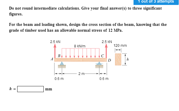 Solved For the beam and loading shown design the cross | Chegg.com