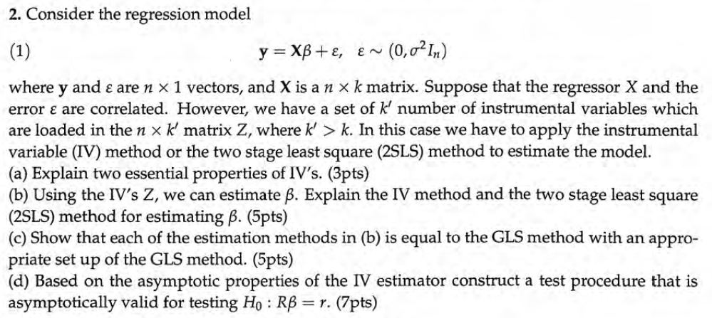 Consider the regression model y = X beta + epsilon, | Chegg.com