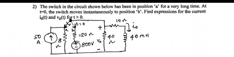 Solved 2) The switch in the circuit shown below has been in | Chegg.com