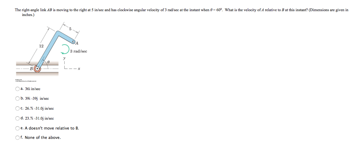 Solved The right-angle link AB is moving to the right at 5 | Chegg.com