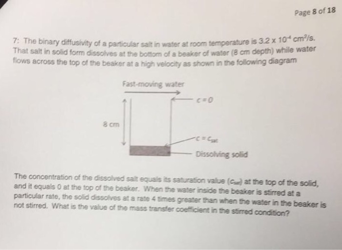 Solved The binary diffusivity of a particular salt in water | Chegg.com