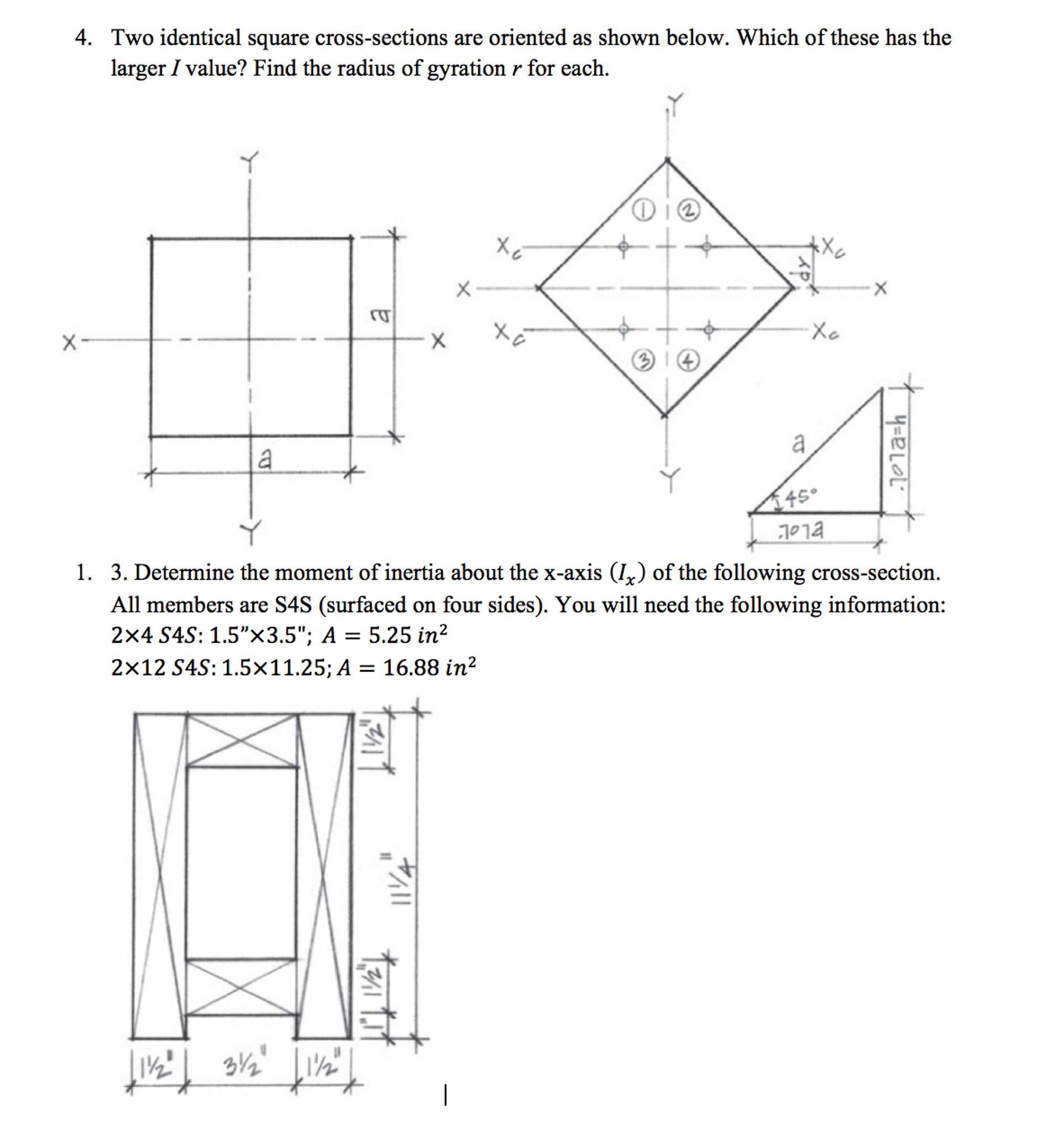 Solved Two identical square cross-sections are oriented as | Chegg.com