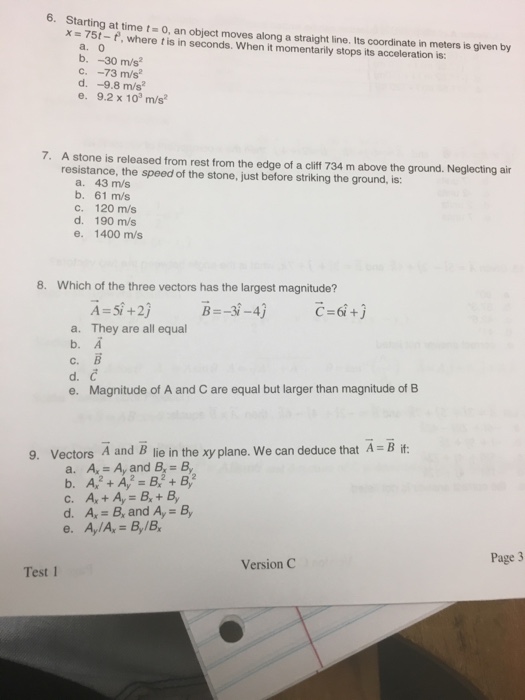 Solved Starting At Time T 0 An Object Moves Along A