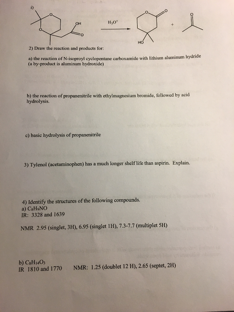 Solved i) ?? ?? 2) Draw the reaction and products for: a) | Chegg.com