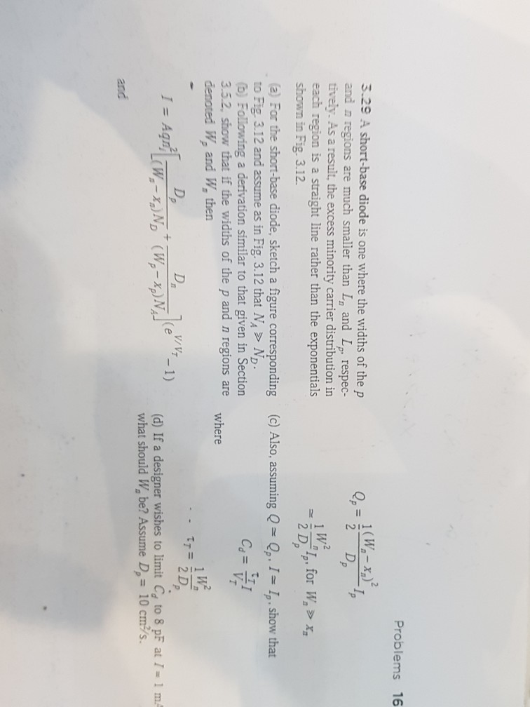 Solved Problems 16 3.29 A short-base diode is one where the | Chegg.com