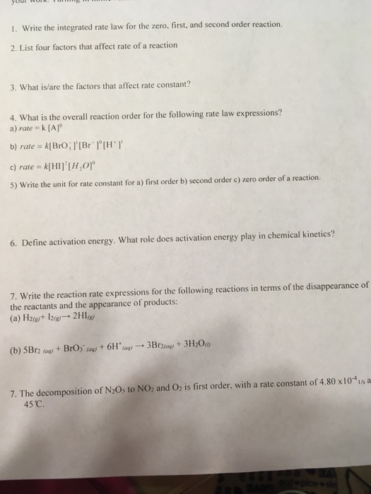 Solved Write the integrated rate law for the zero, first, | Chegg.com