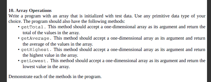 Solved 10 Array Operations Write A Program With An Array 6458
