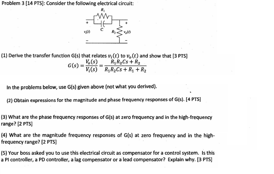 Solved Consider the following electrical circuit: Derive | Chegg.com