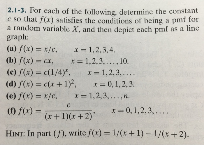 Solved For each of the following, determine the constant c | Chegg.com