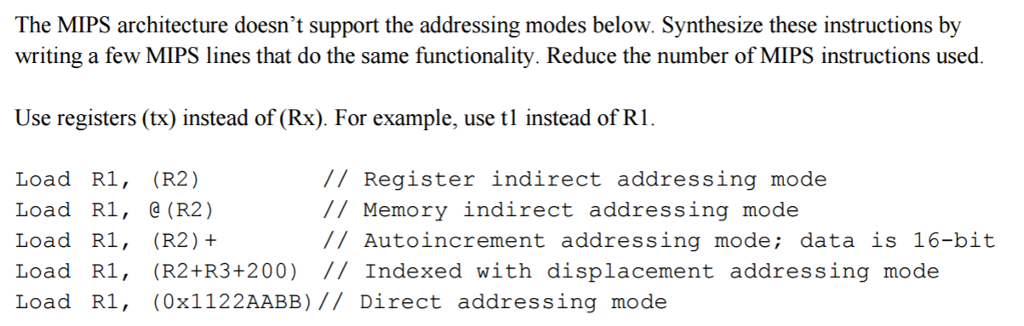 Solved The MIPS architecture doesn't support the addressing | Chegg.com