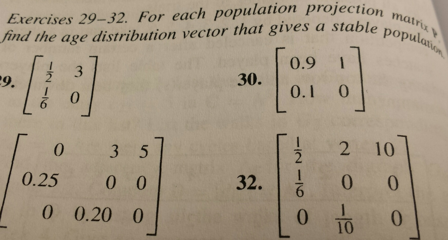 Solved For each population projection matrix P find the age | Chegg.com