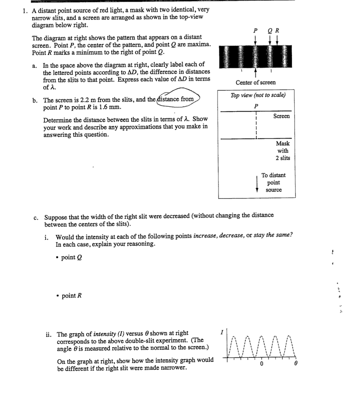 A distant point source of red light, a mask with two | Chegg.com