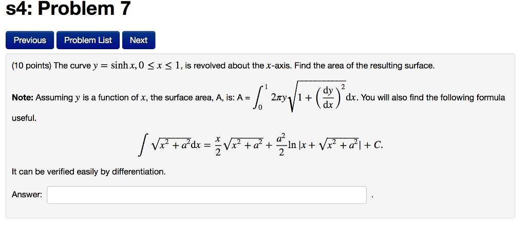 Solved s4: Problem 7 PreviouS Problem List Next (10 points) | Chegg.com