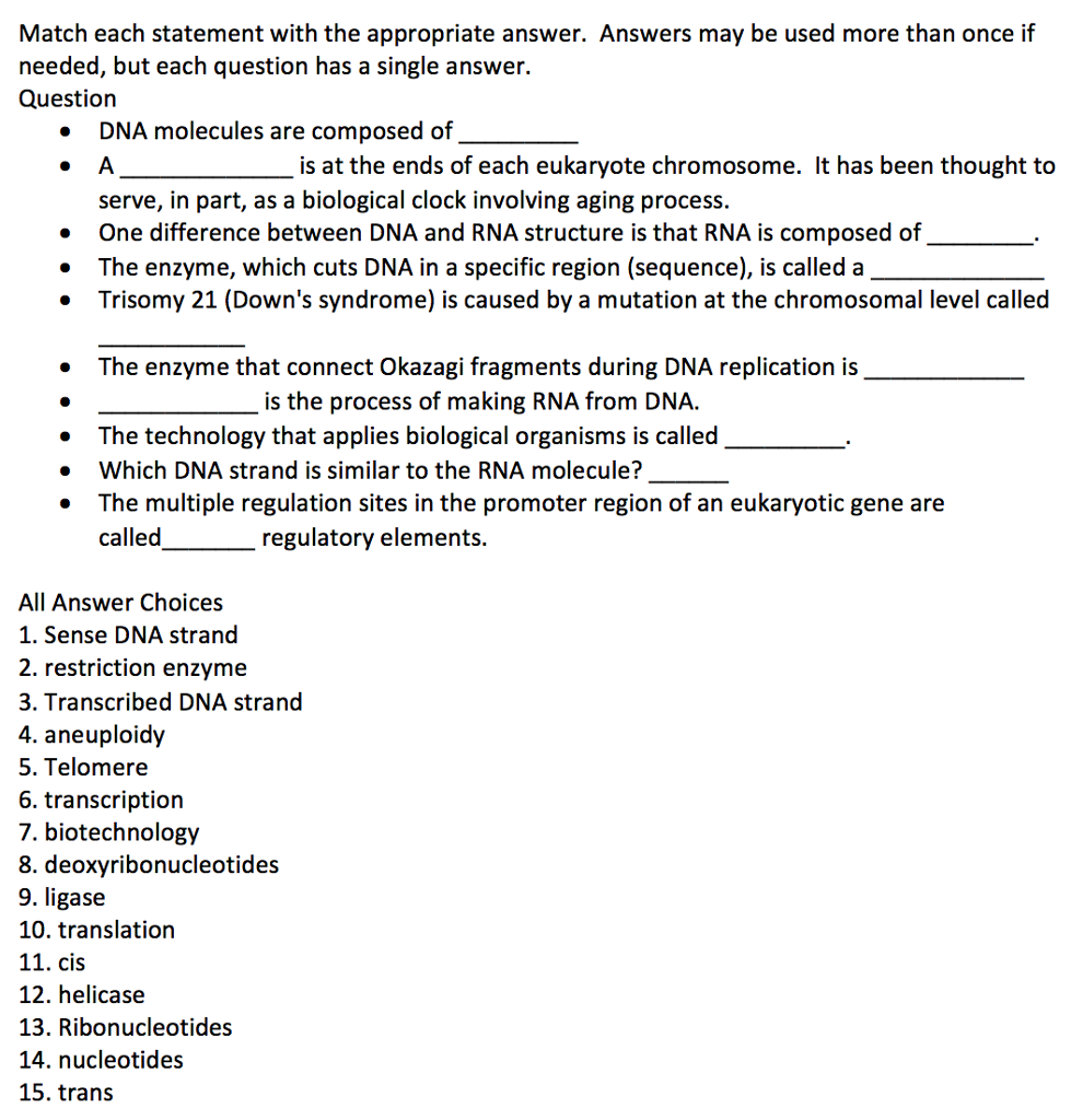 Solved Match each statement with the appropriate answer. | Chegg.com