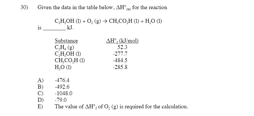 Solved 30) Given the data in the table below. ??.n for the | Chegg.com