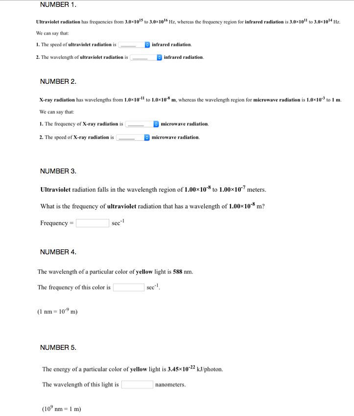 Solved NUMBER 1 Ultraviolet radiation has frequencies from | Chegg.com