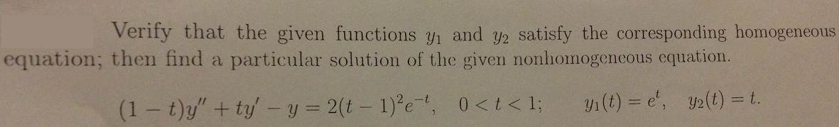 Solved Verify that the given functions y1 and y2 satisfy the | Chegg.com