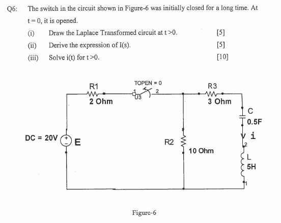 Solved The switch in the circuit shown in Figure-6 was | Chegg.com