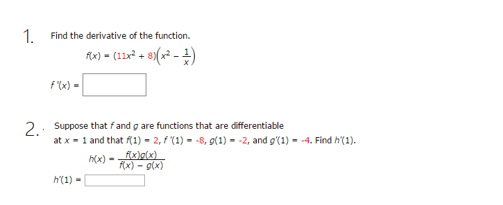 Solved Find The Derivative Of The Function F X 11 X 2