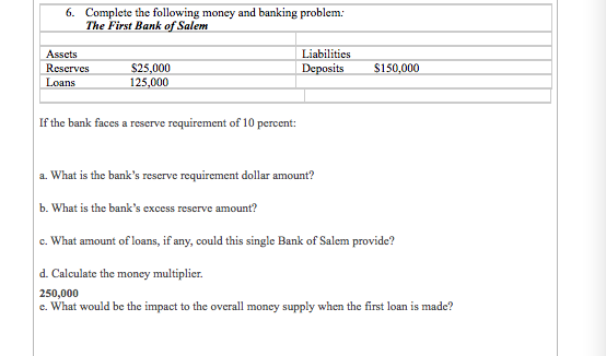 Solved Complete the following money and banking problem: If | Chegg.com