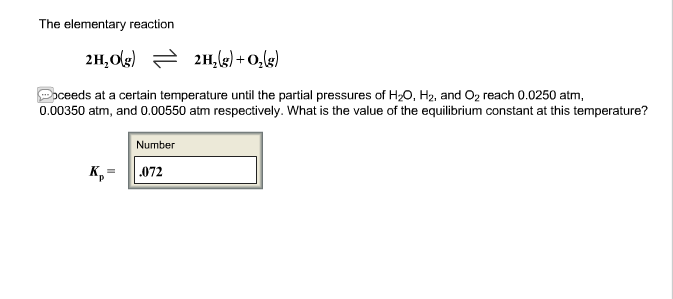 Solved The elementary reaction 2H2O(g) 2H2(g) + O2(g) | Chegg.com
