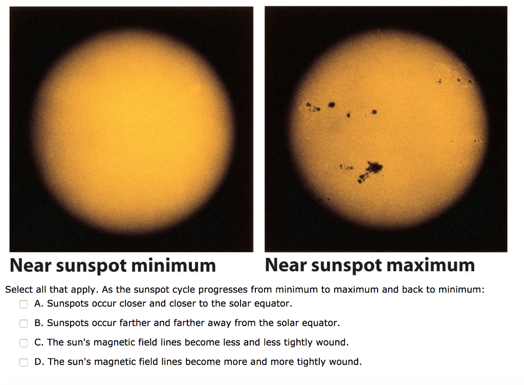 Solved Near sunspot minimum Near sunspot maximum Select all | Chegg.com