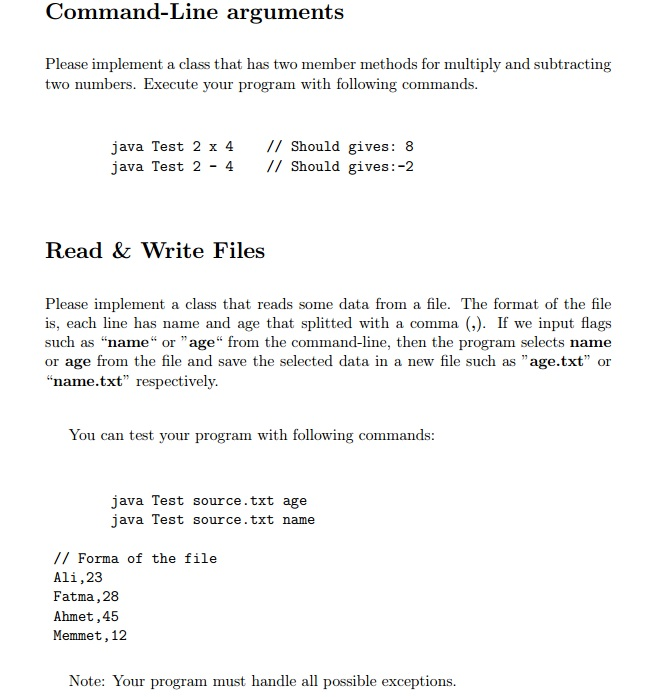Solved Command-Line arguments Implement a class that has | Chegg.com