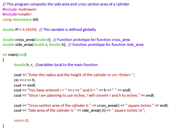 Solved // This program computes the side area and cross | Chegg.com