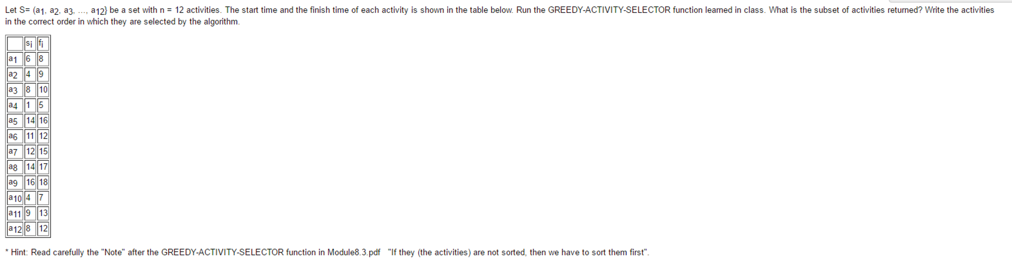 Solved Let S= (a_1, a_2, a_3...., a_12} be a set with n = 12 | Chegg.com