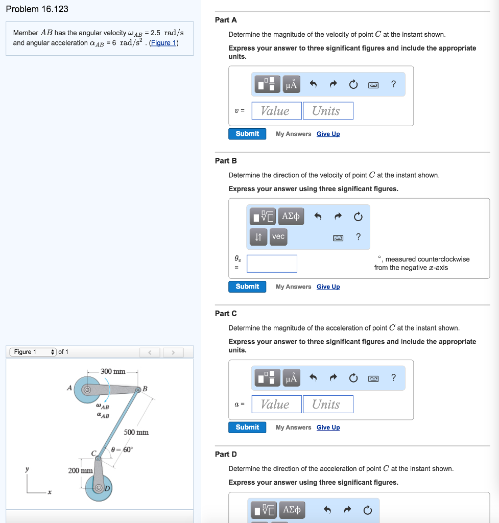 Solved Problem 16.123 Part A Member AB has the angular | Chegg.com