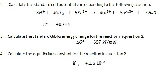 Solved Calculate Standard Cell Potential Gibbs Energy And