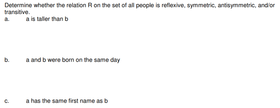 Solved Determine whether the relation R on the set of all | Chegg.com