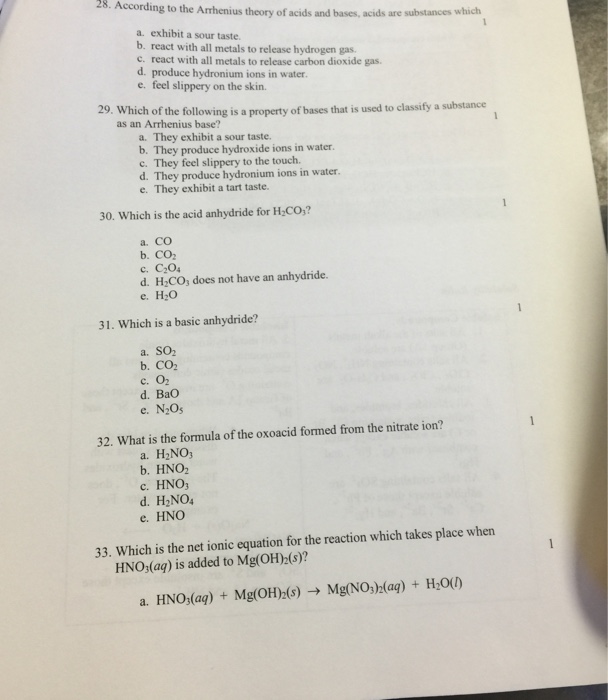 Solved According to the Arrhenius theory of acids and bases, | Chegg.com
