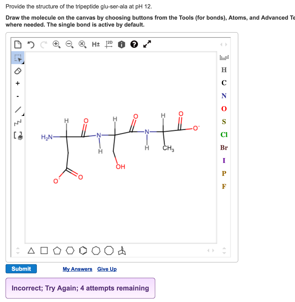 Solved Provide the structure of the tripeptide glu-ser-ala | Chegg.com