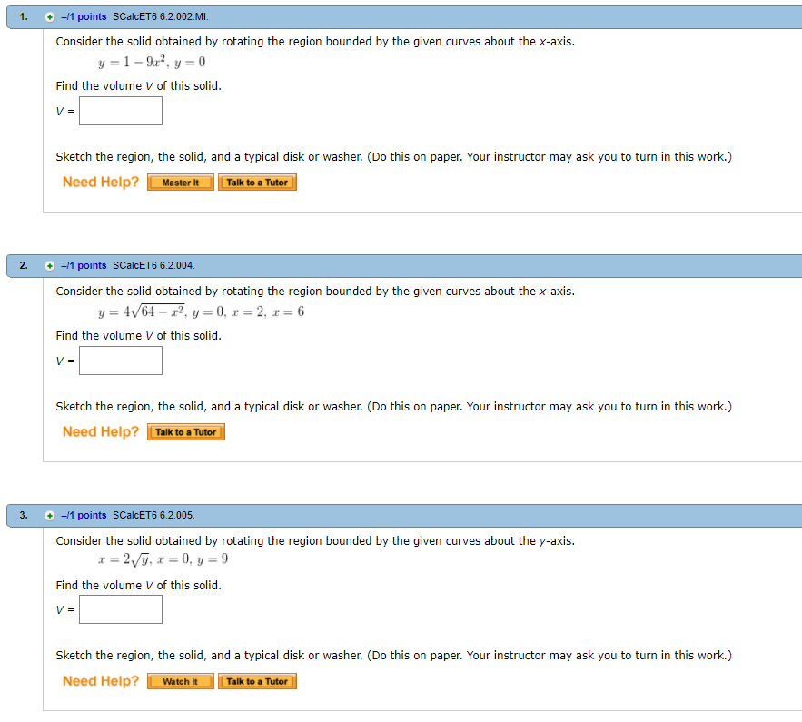 Solved 1. -11 points SCalcET6 6.2.002.MI. Consider the solid | Chegg.com