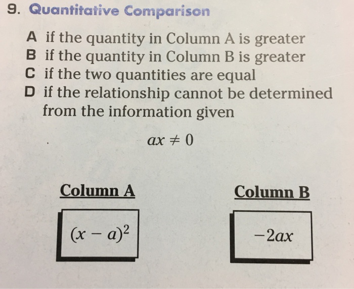 Solved If the quantity in Column A is greater if the | Chegg.com