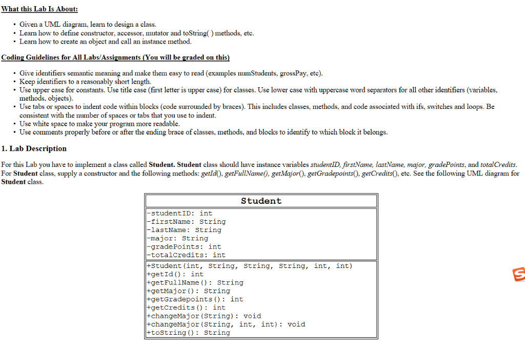 Solved What this Lab Is About: Given a UML diagram, learn to | Chegg.com
