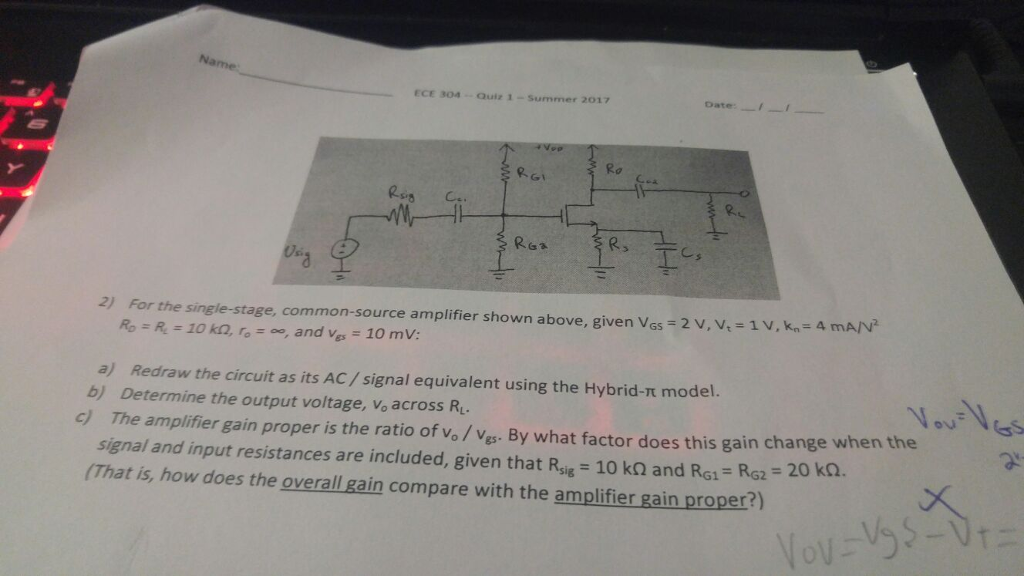 Solved For the single-stage common-source amplifier shown | Chegg.com