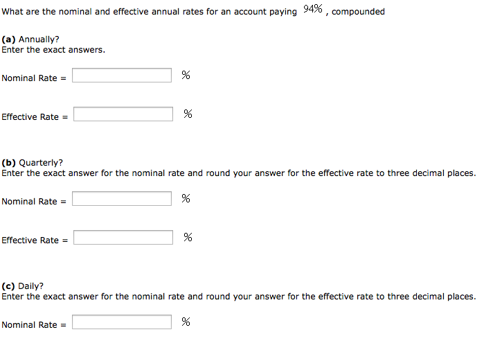 What are the nominal and effective annual rates for | Chegg.com